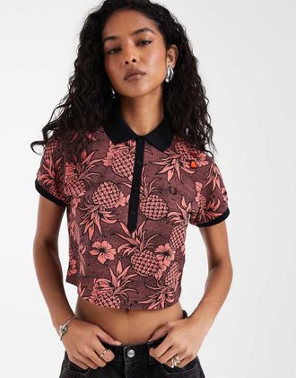 Fred Perry x Amy Winehouse - Kurz&auml;rmliges Polohemd in Rot mit tropischem Blumenmuster
