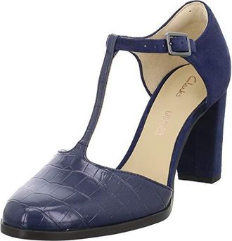 Clarks Femme Kaylin85 Tbar Escarpins, Bleu (Navy Croc Navy Croc), 41 EU