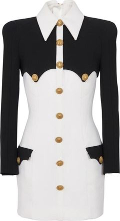 Balmain Kurzes- gekn&ouml;pftes Kleid aus Cr&ecirc;pe - - Dresses - Damen - Schwarzk - XS
