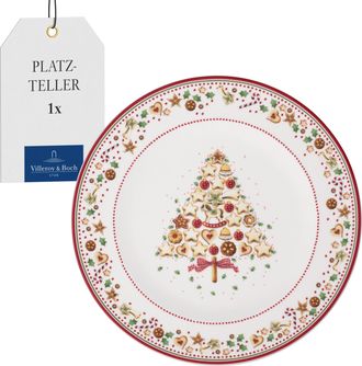 Villeroy & Boch Winter Bakery Delight Platzteller, dekorativer Servierteller aus Premium Porzellan, rot/bunt, 32 cm