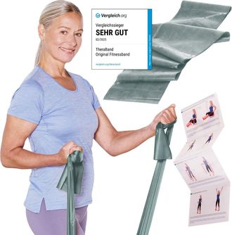 Theraband TheraBand 2,50m im PE Beutel mit Anleitung | Fitnessband | Gymnastikband | Stretchband f&uuml;r Ganzk&ouml;rpertraining | Widerstandsband | Training Bands f&uuml;r Z