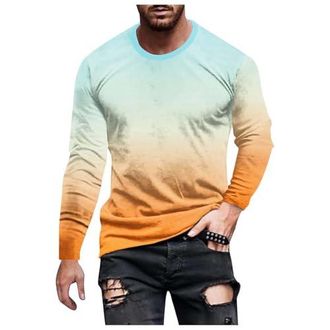 Generic T-shirt pour homme, d&eacute;contract&eacute;, doux et confortable, en coton, pour homme, avec petit imprim&eacute;, col rond et manches longues, Vert menthe., 3XL