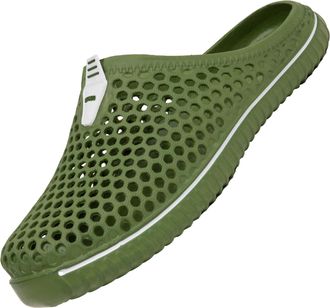 Saguaro Clogs Atmungsaktiv Mesh Hausschuhe Sommer Gartenschuhe Freizeit Badeschuhe Strand Aqua Slippers Flach Pantoffeln Damen Herren, Olivgrün 40 EU