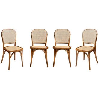 Sweeek 4er-Set Vintage St&uuml;hle aus Holz und Rattan