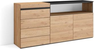 Skraut Home Kommode mit Schubladen, Aufbewahrungsschrank, 157x75x35 cm, F&uuml;r Schlafzimmer, Zimmer, Sideboard, Schrank, Moderner Stil, Eiche - Skraut Home