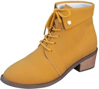 Generic Bottines &agrave; lacets pour femme &agrave; talon bas et &eacute;pais - Style d&eacute;contract&eacute; - Bout pointu - &Eacute;l&eacute;gantes - Couleur unie - Classique - Confortables - Automne et