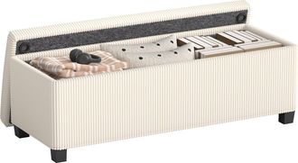 HOMCOM Sitzbank mit Stauraum Polsterbank mit Cord-Optik, Sitztruhe mit Stahlbeine, Truhenbank für Wohnzimmer, Schlafzimmer, Flur 112 x 42 x 40 cm, Beige