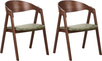 Beliani Esszimmerstuhl 2er Set dunkler Holzfarbton Samtbezug grün mit Holzbeinen Yuba