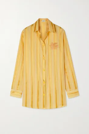 Etro Chemise En Coton Et Soie M&eacute;lang&eacute;s &Agrave; Rayures Et &Agrave; Broderie - Jaune