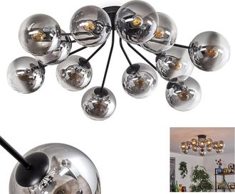 HOFSTEIN Deckenleuchte Gastor, Deckenlampe aus Metall/Glas in Schwarz/Rauchfarben/Klar, Leuchte im modernen Retro/Vintage-Design mit Schirmen aus Glas (&Oslash; 15 cm