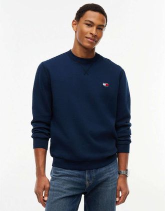 Tommy Jeans sweat-shirt col rond en polaire avec badge bleu fonc&eacute;