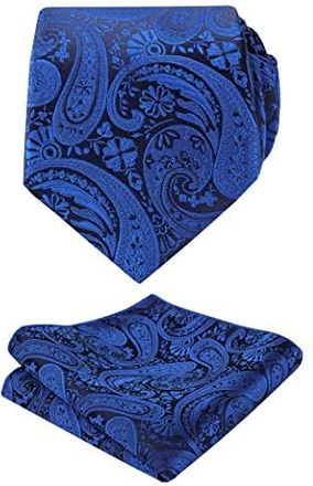 Alizeal Cravate et mouchoir pour homme Motif cachemire, 170-Bleu roi, taille unique