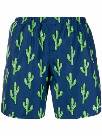 Yes I Am Badeshorts mit Kaktus-Print - Blau