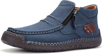 Generic Chaussures Chukka décontractées en cuir pour homme, faites à la main, fermeture éclair latérale, mocassins mi-hauts, tendance, légers, pour la marche,