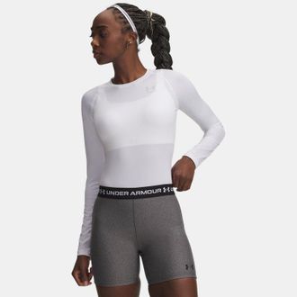 Under Armour HeatGear Compression Langarm-Oberteil f&uuml;r Damen Wei&szlig; / Halo Grau XL