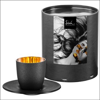 Eisch Espressoglas mit Untersetzer 24 Karat Gold Cosmo (1 Stk) in Geschenkr&ouml;hre, Echtgold veredeltes Kristallglas, sp&uuml;lmaschinengeeignete Espresso Tasse, Ma