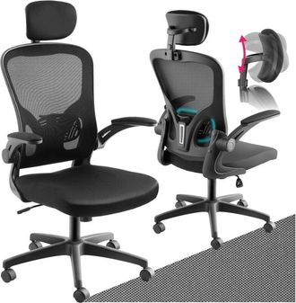 TecTake Tectake - Fauteuil de bureau ergonomique avec appuie-t&ecirc;te r&eacute;glable - Dossier haut et soutien lombaire - Rev&ecirc;tement mesh pour circulation dair