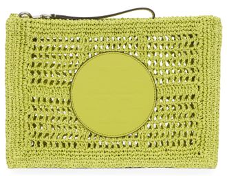 Tory Burch Womens Pouch Ella Crochet, Cytros Green Raffia Clutch Bags
