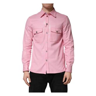 Dolce & Gabbana Homme, Chemises, Rose, Taille: S Cotton Collared Button-Down Shirt