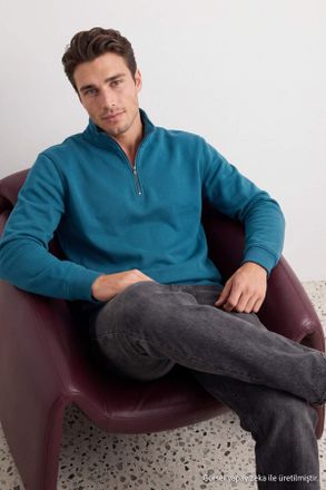 Trendyol MAN Herren Blau Animal-Print Lang Regular Fit Sweatshirts