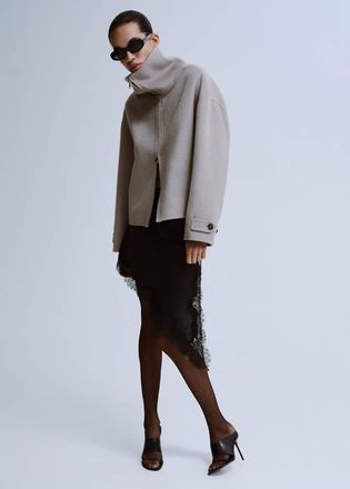 Mango Asymmetrischer kurzer Satinrock mit Spitzenbesatz schwarz - Damen - XS - MANGO