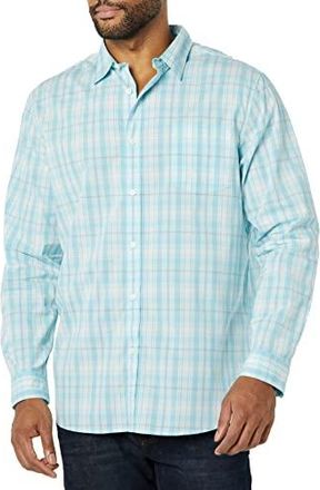 Amazon Essentials Chemise en Popeline Extensible À Manches Longues Et Coupe Ajustée Homme, Bleu Clair Blanc Moyen Plaid, XXL
