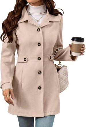 Generic Trench &agrave; simple boutonnage pour femme - Longueur mi-longue - V&ecirc;tement dext&eacute;rieur habill&eacute; - Revers crant&eacute; - Automne et hiver - Caban, abricot, XXL