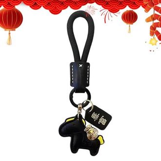 Generic Porte-cl&eacute;s cheval en cuir - Breloque 2026 | Porte-cl&eacute;s &laquo; Year of the Horse &raquo; - Cadeau &eacute;l&eacute;gant pour femme, homme, famille, amis, voyage, voyage, sac &agrave; 