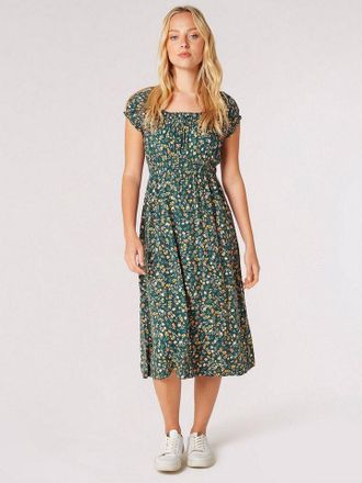 Apricot Midikleid Florales Midikleid Drapiert