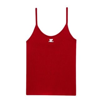 Courr&egrave;ges Femme, Tops, Rouge, Taille: 38 FR Rib Knit Tank Top