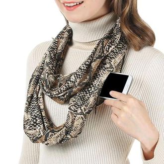 Generico &Eacute;charpe dhiver pour femme | Bandeau de cou &eacute;l&eacute;gant imprim&eacute; serpent - &Eacute;charpes avec poche &agrave; fermeture &eacute;clair pour femmes | pour la saison dautomne, la 