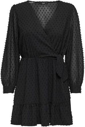 Only Onltiva L/S Dobby Fake Wrap Dress WVN Mini Robe, Noir, M Femme