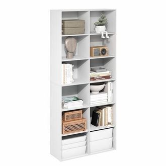 Furinno Basic B&uuml;cherregal, 12-W&uuml;rfel B&uuml;cherregal, offenes Regalb&ouml;den-Bookcase, Cube-Organizer, 12 x 32 x 71, f&uuml;r Wohnzimmer, Homeoffice, Reinwei&szlig;