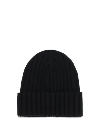 Moncler Womens Wool Beanie With Logo Black Merino Ovis Aries Hats E Hairbands