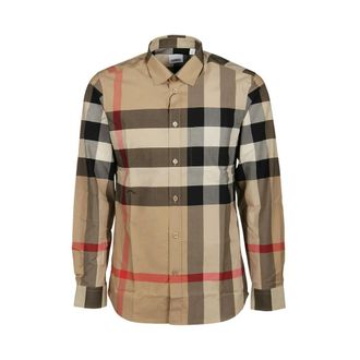 Burberry Check Stretch Poplin Hemd - - Shirts - Herren - Beige - S