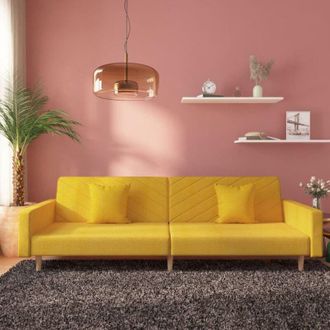 vidaXL Schlafsofa 2-Sitzer mit 2 Kissen Gelb Stoff Vidaxl