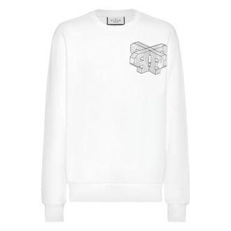 Philipp Plein Homme, Sweatshirts et sweats &agrave; capuche, Blanc, Taille: M Pull ras du cou