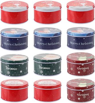 BESTONZON 12 St&uuml;cke Weihnachten Keksdose Rund Pl&auml;tzchendose Blechdose Metalldose Geb&auml;ckdose Weihnachtsdose Geschenkbox Vorratsdose f&uuml;r Kekse S&uuml;&szlig;igkeiten Bonbons