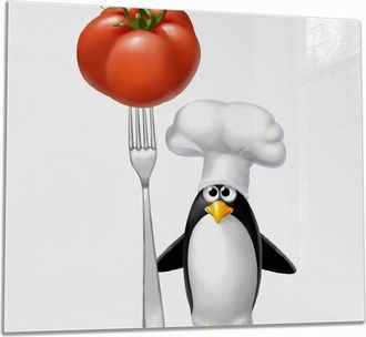 Wallario Herdabdeckplatte/Spritzschutz aus Glas, 1-teilig, 60x52cm mit 8mm hohen F&uuml;&szlig;en, f&uuml;r Ceran- und Induktionsherde, Pinguin Koch