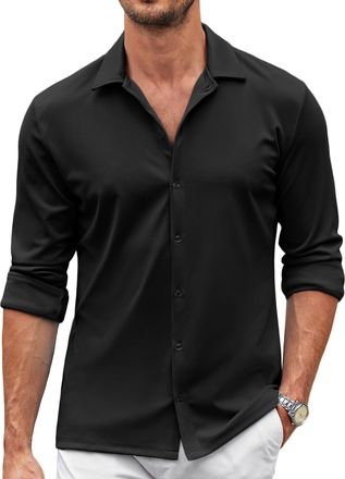 Coofandy Coofandy Herren Casual Button Down Hemd Faltenfreie Hemden Langarm Kleid Hemd, Schwarz, L