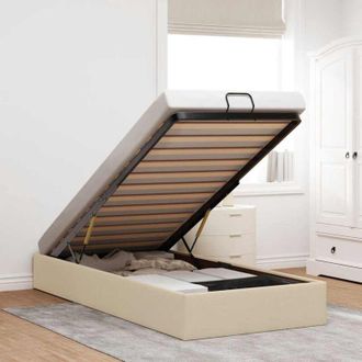 vidaXL Vidaxl - Cadre de lit ottoman 90x190 cm - Tissu cr&egrave;me - M&eacute;canisme de levage hydraulique - Rangement int&eacute;gr&eacute; - Capacit&eacute; 140 kg