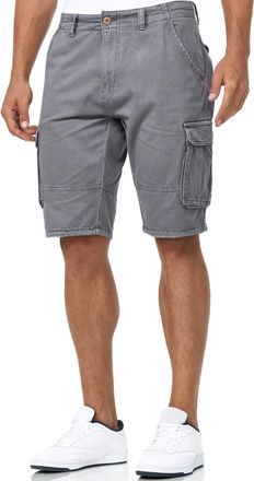 Indicode Herren Blixt Cargo Shorts mit 6 Taschen und G&uuml;rtel aus 100% Baumwolle | M&auml;nner Iron, S