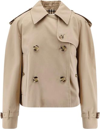 Burberry Femme, Vestes, Jaune, Taille: 36 FR Veste trench courte en gabardine