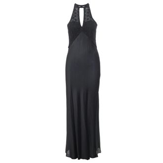 Twinset Femme, Robes, Noir, Taille: 36 FR Longue Robe en Satin avec Corsage au Crochet