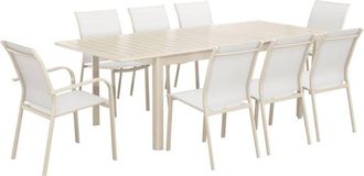 Sweeek Sweeek - Ensemble table et chaises de jardin extensible 8 places - Aluminium et textil&egrave;ne beige - Chaises et fauteuils empilables - Pieds ajustables