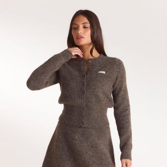 Lounge Cardigan en Maille Cintr&eacute; - Marron Cendr&eacute; - XXL