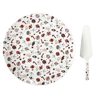 The Home Deco Factory KA0393, Plat et Pelle &agrave; Tarte Multicolores pour No&euml;l, Service de Table en Porcelaine, Con&ccedil;u pour Vos Repas festifs, diam&egrave;tre 30 cm, Multicolore