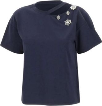 Liu Jo Femme, Tops, Bleu, Taille: 42 FR T-shirt avec broderie de bijoux