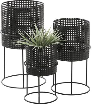 Deco 79 CosmoLiving by Cosmopolitan Metall-Pflanzgef&auml;&szlig; f&uuml;r drinnen und drau&szlig;en, geometrischer Ausschnitt, gro&szlig;er Pflanztopf mit kreisf&ouml;rmigen, abnehmbaren St&auml;