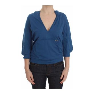 Exte Eleganter blauer V-Ausschnitt Pullover - - Tops - Damen - Blau - XS